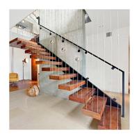 China Led floating wooden staircase solid wood floating stairs perth for sale