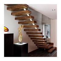 China Led floating wooden staircase solid wood floating stairs perth for sale