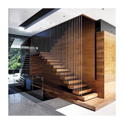 中国 Floating wood stair oak wood tread single stringer floating stairs 販売のため