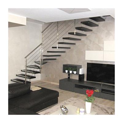 Cina Floating thick solid wood tread design indoor wooden staircase led floating stairs in vendita