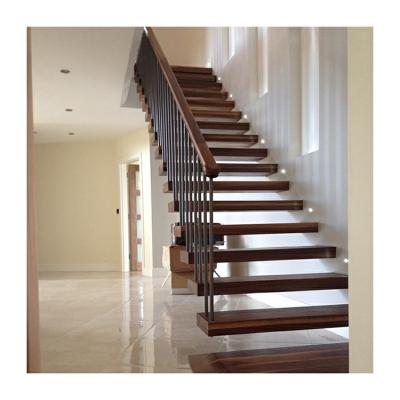 Cina Floating thick solid wood tread design indoor wooden staircase led floating stairs in vendita