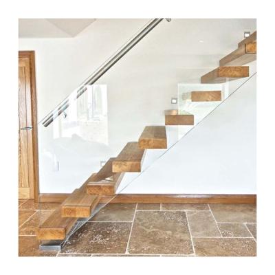 Cina Steel wood floating cantilevered wooden stairs floating stone steps in vendita