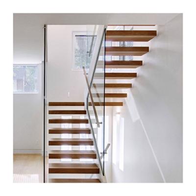 Cina Steel wood floating cantilevered wooden stairs floating stone steps in vendita