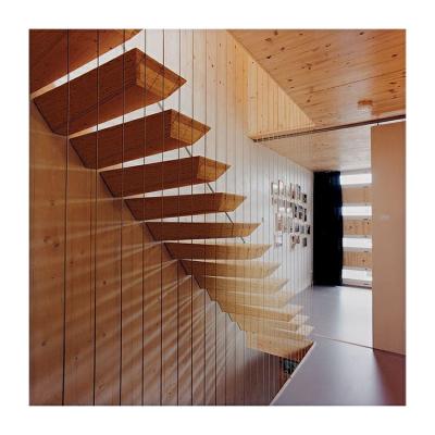 Cina Floating woodenstaircase l shaped wood staircase floating modern stairs in vendita