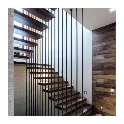 Cina Wood floating staircase design wood treads floating stair hardware in vendita