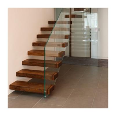 Cina Wood floating staircase design wood treads floating stair hardware in vendita