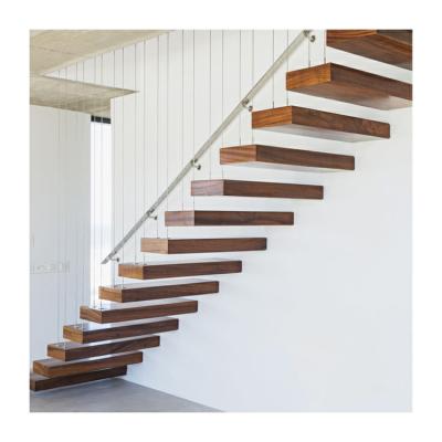 Cina Solid wood floating staircase wood banisters and railings floating stairs with landing in vendita