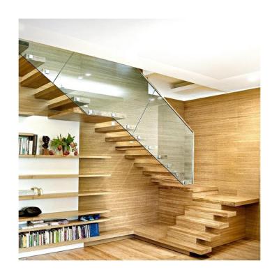 Cina Solid wood floating staircase wood banisters and railings floating stairs with landing in vendita