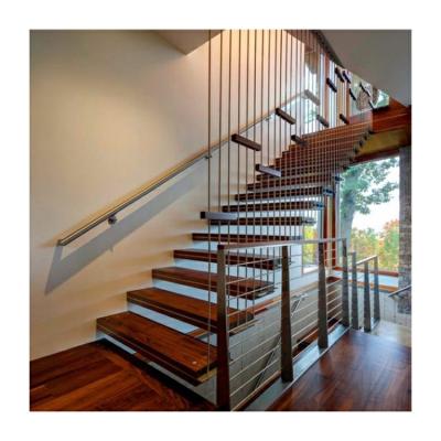 Cina Wooden tread floating stairs wood stairs lowe price floating steps for sale in vendita