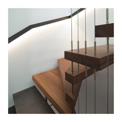 Cina Floating wooden striaght staircase wood stair edging railing for floating stairs in vendita
