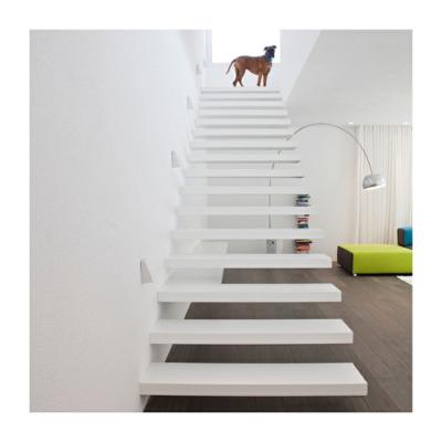 Cina Floating wooden striaght staircase wood stair edging railing for floating stairs in vendita