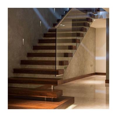 Cina Floating wooden striaght staircase wood stair edging railing for floating stairs in vendita