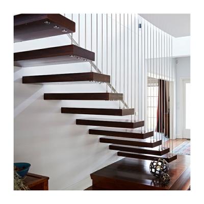 Cina Solid wood treads floating stair wood staircase design floating stairs deck in vendita