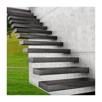 Cina Oak veneer floating staircase curved wooden staircase black floating stairs in vendita