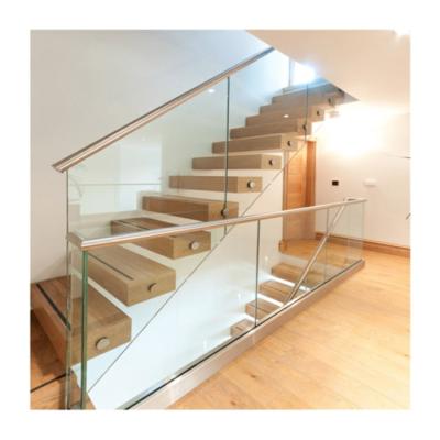 Cina Oak veneer floating staircase curved wooden staircase black floating stairs in vendita
