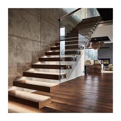 Cina Oak veneer floating staircase curved wooden staircase black floating stairs in vendita