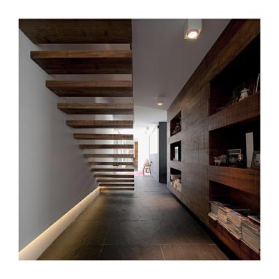 Cina Floating wood tread staircase solid wanut wood stairs floating switchback staircase in vendita