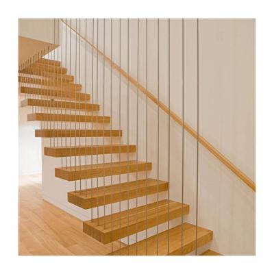 China Floating wood tread staircase solid wanut wood stairs floating switchback staircase à venda