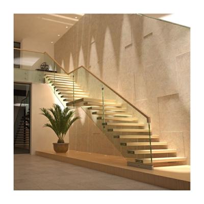 China Floating wood tread staircase solid wanut wood stairs floating switchback staircase à venda