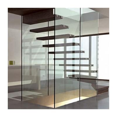 Cina Wood tread floating stairs indoor wooden staircase u shaped floating stairs in vendita