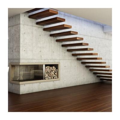 Cina Stairs floating with oak wood tread in wood floating double staircase in vendita