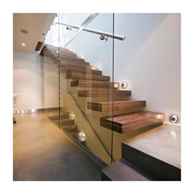 Cina Stairs floating with oak wood tread in wood floating double staircase in vendita