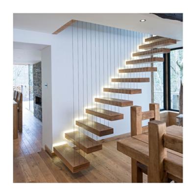 Cina Stairs floating with oak wood tread in wood floating double staircase in vendita