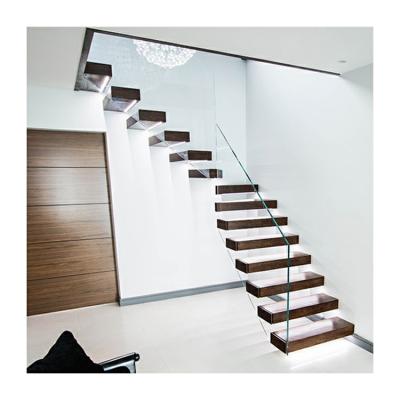 Cina Floating timber staircase design hardwood modern floating stairs in vendita