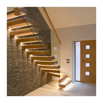 China Solid wooden floating staircase oak wood staircase floating stairs with railing à venda
