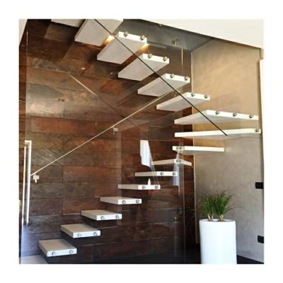 Cina Floating curved wood staircase stairs designs indoor wooden floating stair risers in vendita