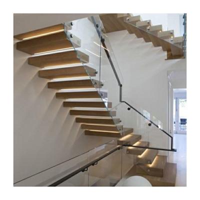 中国 Timber floating stairs wooden handrail floating straight staircase 販売のため
