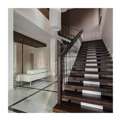 中国 Timber floating stairs wooden handrail floating straight staircase 販売のため