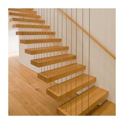 中国 Timber floating stairs wooden handrail floating straight staircase 販売のため