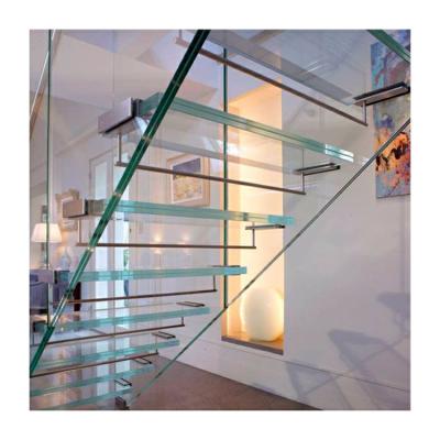 Cina Modern tempered glass stairs glass railing floating staircase in vendita