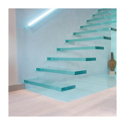 Cina Modern tempered glass stairs glass railing floating staircase in vendita