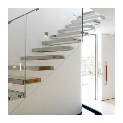Cina Industrial portable staircase handrail glass design modern floating glass stairs in vendita