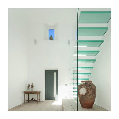 Cina White painted rails inner glass staircase frameless floating glass stair in vendita