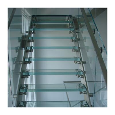 Cina White painted rails inner glass staircase frameless floating glass stair in vendita