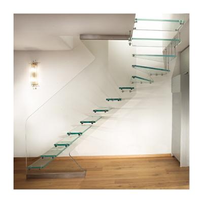 Cina Thresholds and frameless glass railing europe glass floating stairs design in vendita