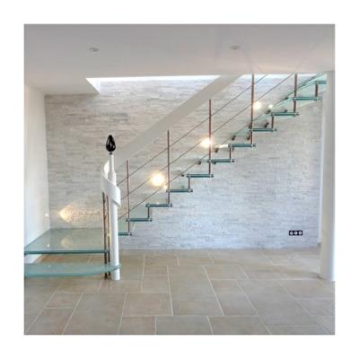 Cina Open plan stairs toughened glass staircase handrail glass treads floating staircase in vendita