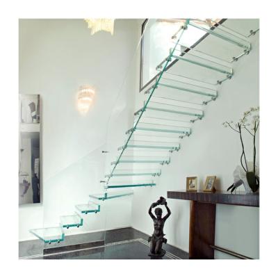 Cina Open glass indoor stair floating staircase with glass balustrade in vendita