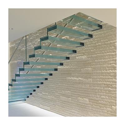 Cina No railings crystal laminated glass staircase floating stairs with glass in vendita