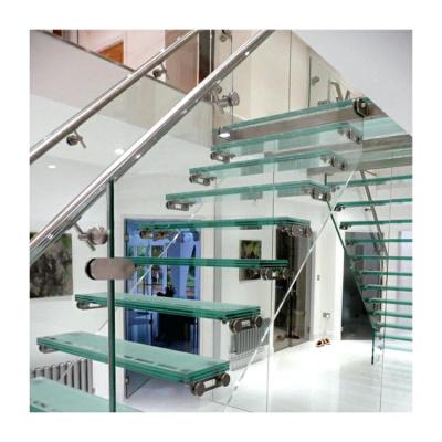 Cina No railings crystal laminated glass staircase floating stairs with glass in vendita