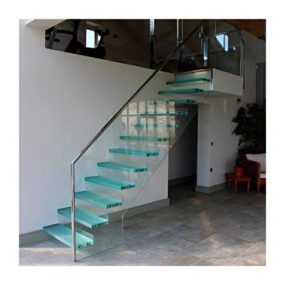 China Invisible stringer stairs laminated safety glass floating staircases Te koop