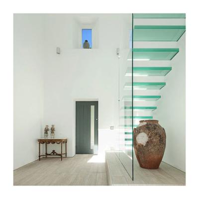 China Invisible stringer stairs laminated safety glass floating staircases Te koop
