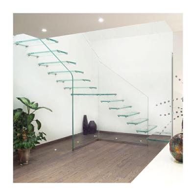China Invisible stringer stairs laminated safety glass floating staircases Te koop