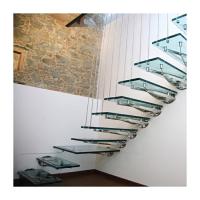 China Straight stringer impression tempered glass panel stairs interior glass floating staircase for sale