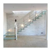China Straight stringer impression tempered glass panel stairs interior glass floating staircase for sale