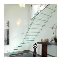 China Straight stringer impression tempered glass panel stairs interior glass floating staircase for sale