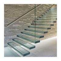 China Straight stringer impression tempered glass panel stairs interior glass floating staircase for sale